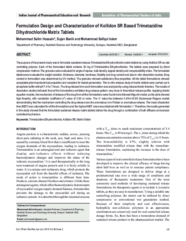 (PDF) Formulation Design and Characterization of Kollidon SR based ...