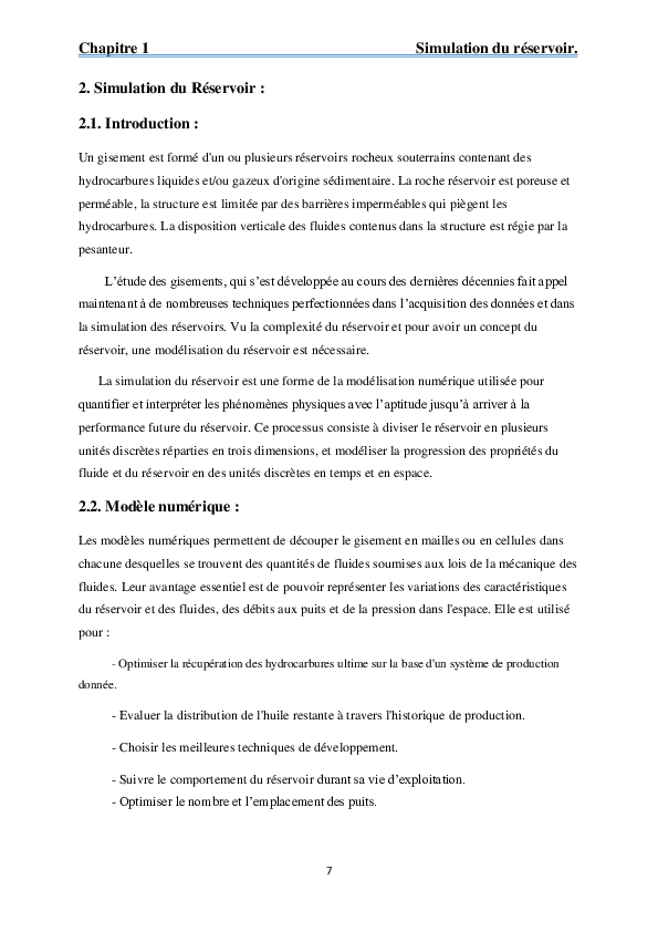 (PDF) Chapitre 1 Simulation du réservoir. 7 2. Simulation du Réservoir : 2.1. Introduction