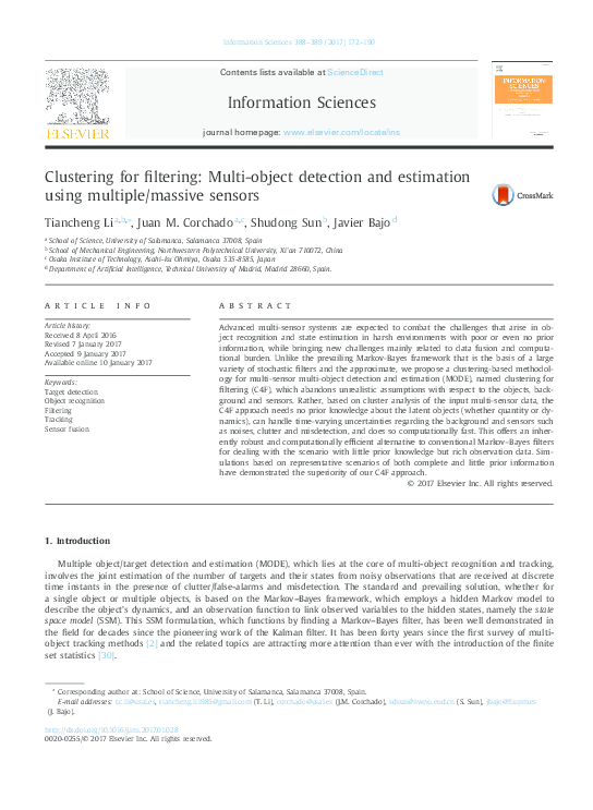 (PDF) Clustering for filtering: Multi-object detection and estimation using multiple/massive sensors