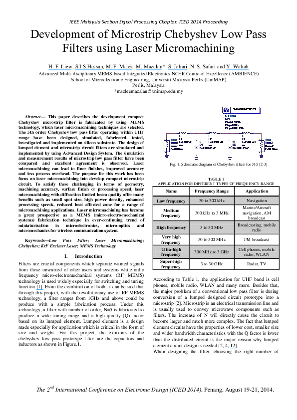 (PDF) Development of microstrip chebyshev low pass filters using laser micromachining