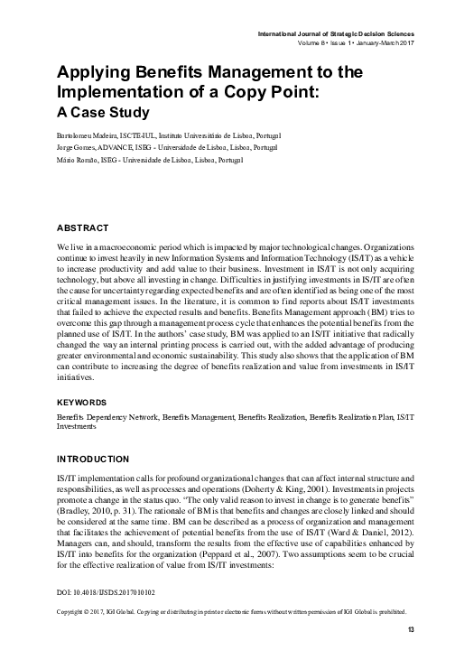(PDF) Applying Benefits Management to the Implementation of a Copy ...