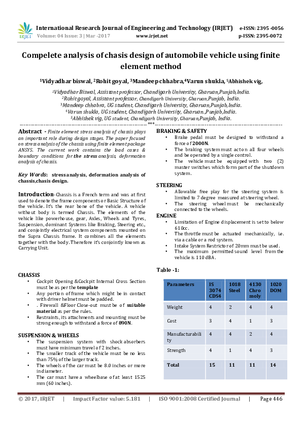 (PDF) Compelete analysis of chasis design of automobile vehicle using ...