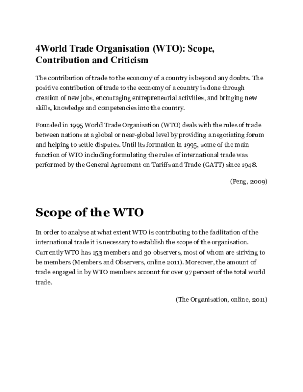 (DOC) 4World Trade Organisation (WTO): Scope, Contribution and Criticism