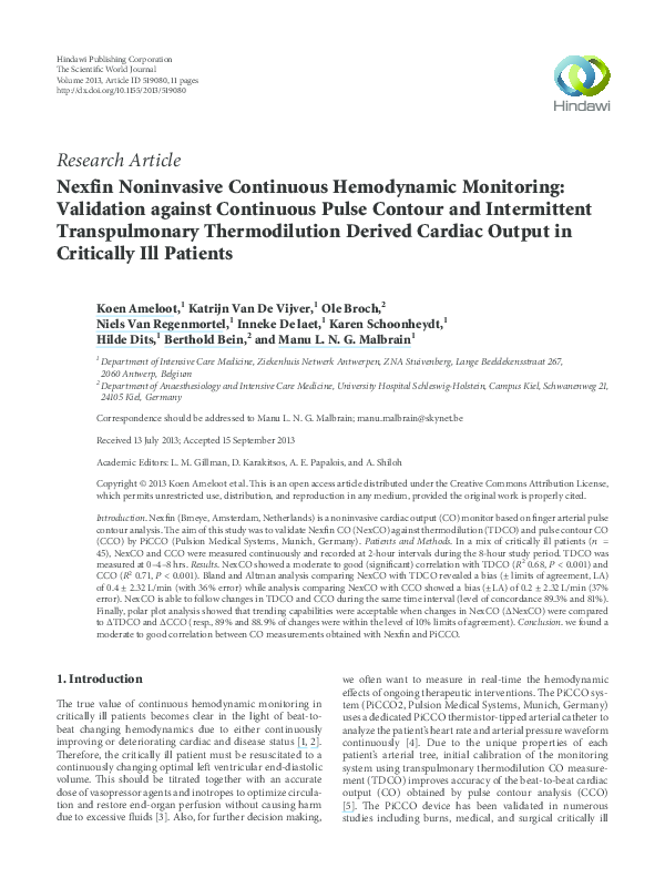 Pdf Nexfin Noninvasive Continuous Hemodynamic Monitoring Validation Against Continuous Pulse