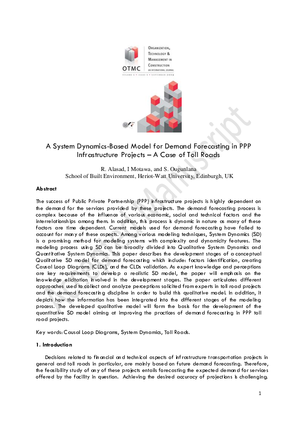 Pdf A System Dynamics Based Model For Demand Forecasting In Ppp Infrastructure Projects A