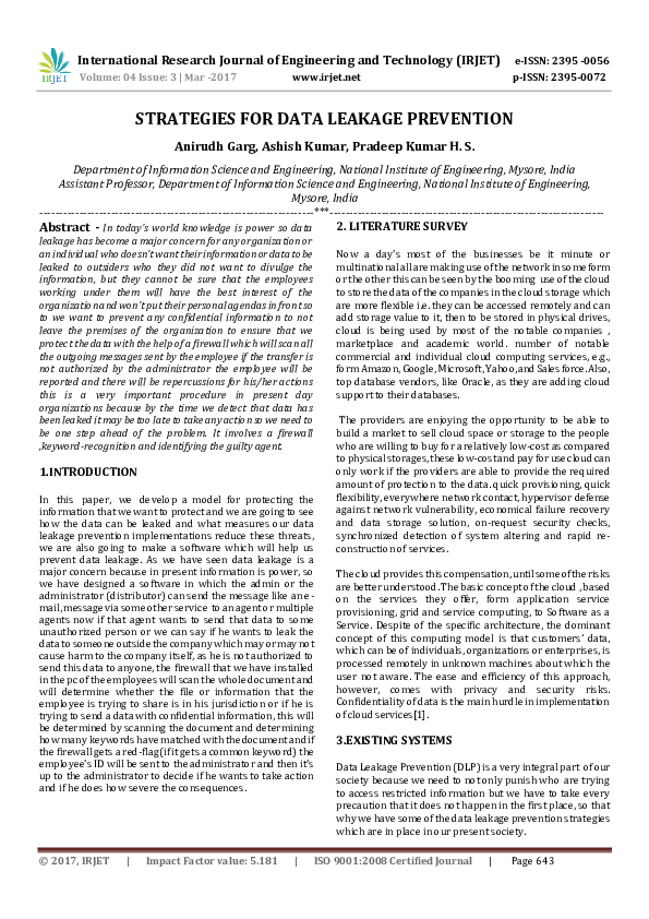 (PDF) STRATEGIES FOR DATA LEAKAGE PREVENTION