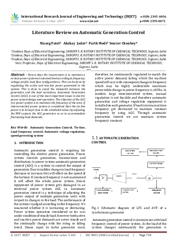 (PDF) Literature Review on Automatic Generation Control