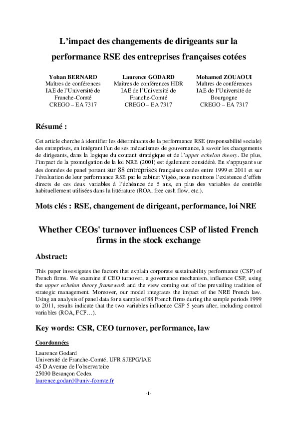 (PDF) L'impact des changements de dirigeants sur la performance RSE des ...
