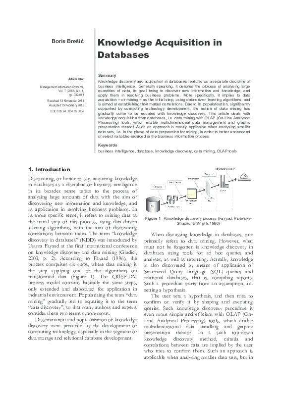 (PDF) Knowledge Acquisition in Databases