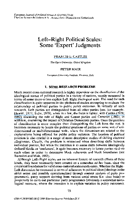 (PDF) Left-Right Political Scales: Some 'Expert' Judgments