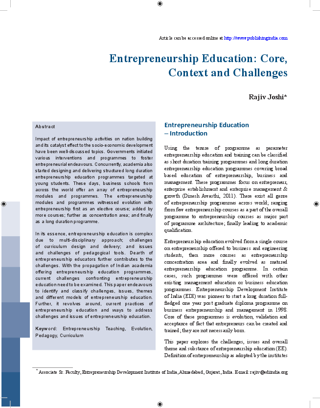 (PDF) Entrepreneurship Education: Core, Context and Challenges.pdf