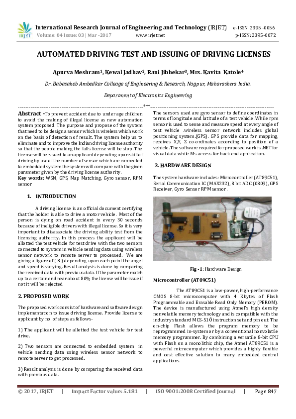 (PDF) AUTOMATED DRIVING TEST AND ISSUING OF DRIVING LICENSES