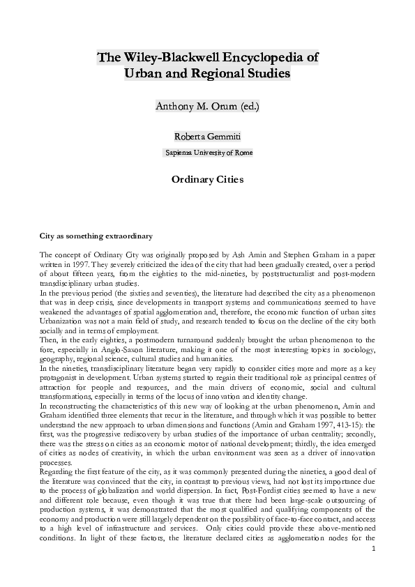 (PDF) Ordinary Cities