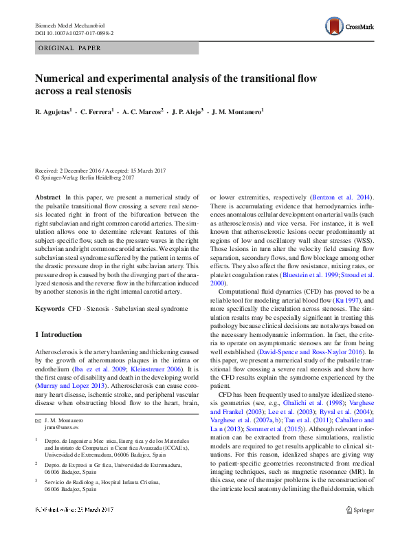 (PDF) Numerical and experimental analysis of the transitional flow across a real stenosis