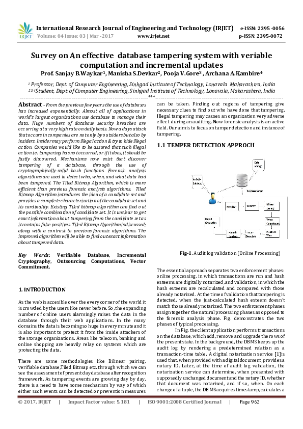 (PDF) Survey on An effective database tampering system with veriable ...
