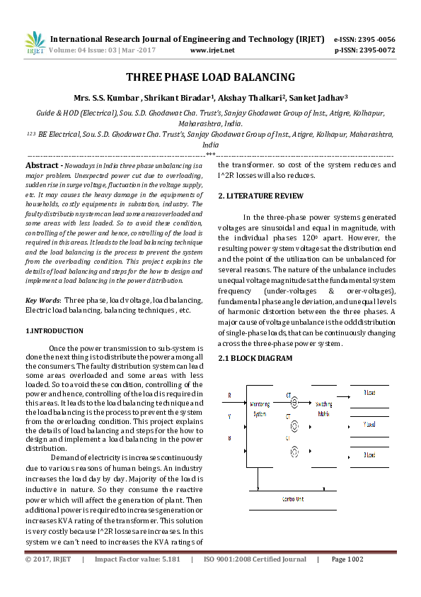 Pdf Three Phase Load Balancing