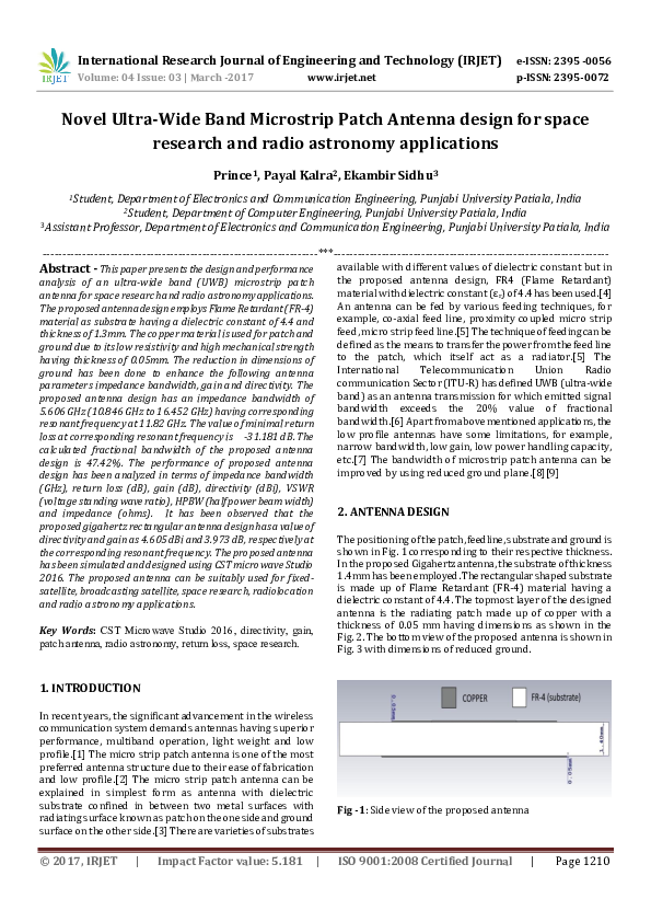 (PDF) Novel Ultra-Wide Band Microstrip Patch Antenna design for space research and radio ...