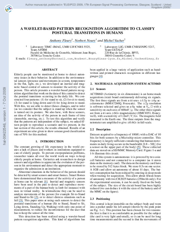 (PDF) A Wavelet-Based Pattern Recognition Algorithm to Classify Postural Transitions in Humans ...