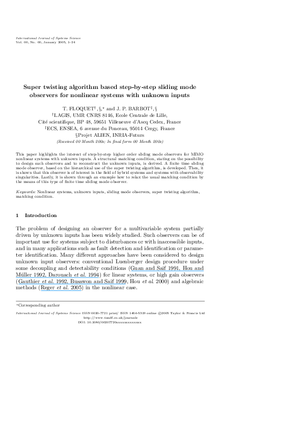 Pdf Super Twisting Algorithm Based Step By Step Sliding Mode
