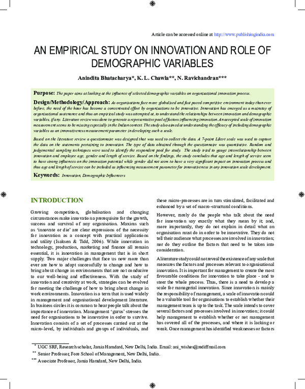(PDF) An Empirical Study on Innovation and Role of Demographic Variables.pdf | Publishing India ...
