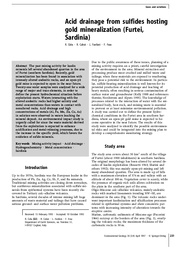 (PDF) Acid drainage from sulfides hosting gold mineralization (Furtei ...