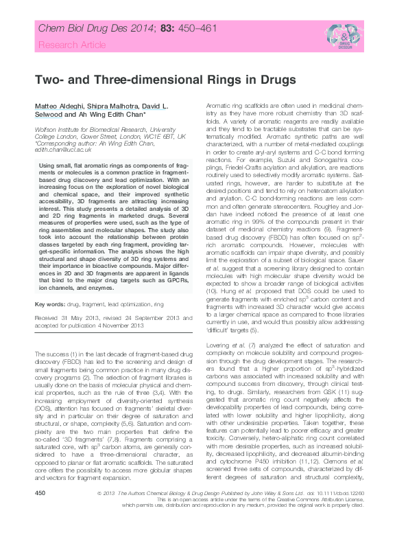 (PDF) Two- and Three-dimensional Rings in Drugs
