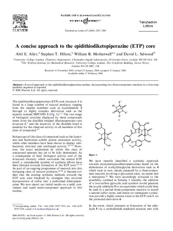 (PDF) A concise approach to the epidithiodiketopiperazine (ETP) core