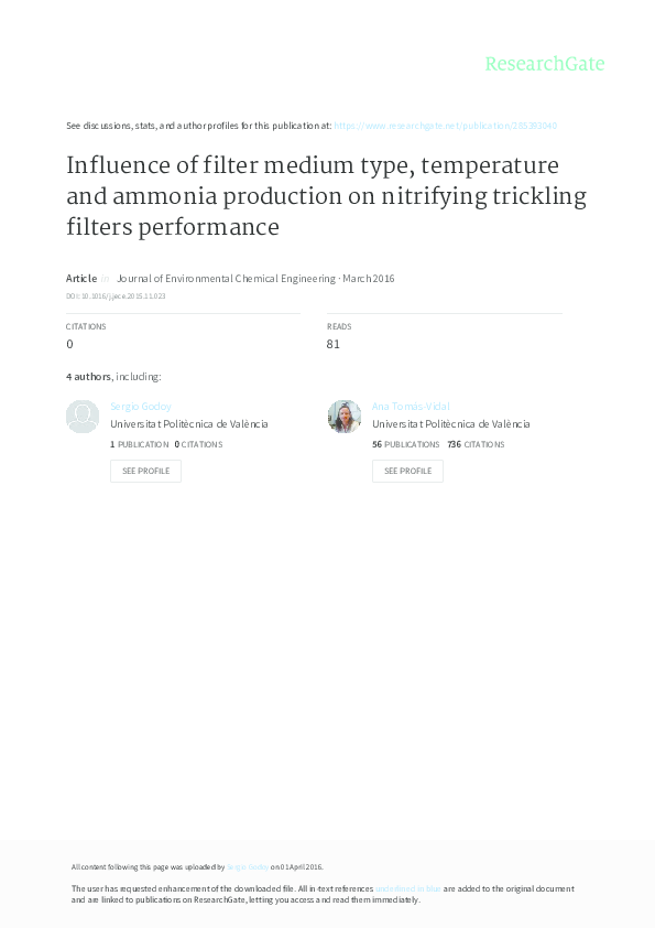 (PDF) Influence of filter medium type, temperature and ammonia ...