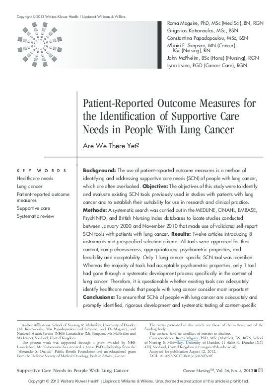(PDF) Patient-Reported Outcome Measures for the Identification of ...
