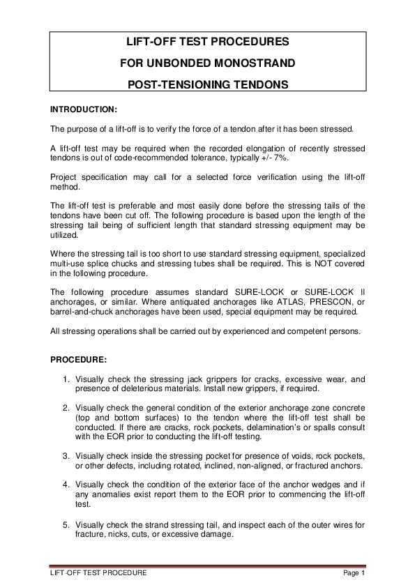 (PDF) LIFT-OFF TEST PROCEDURE INTRODUCTION