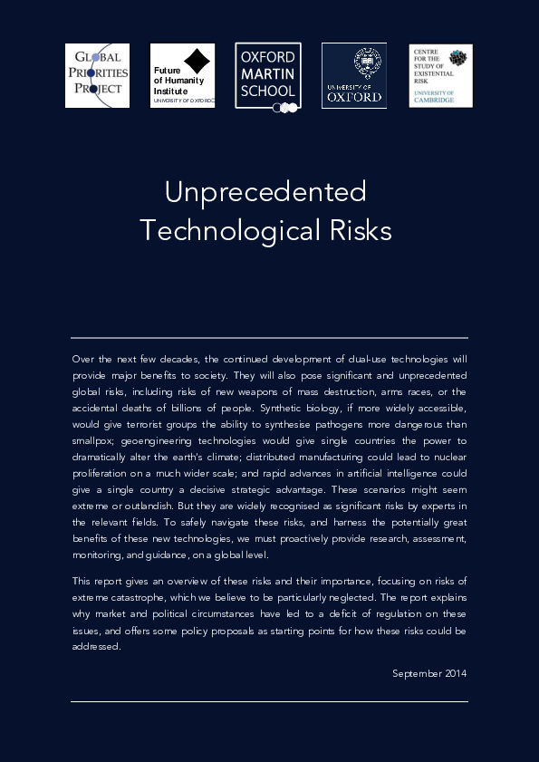 (PDF) Unprecedented technological risks