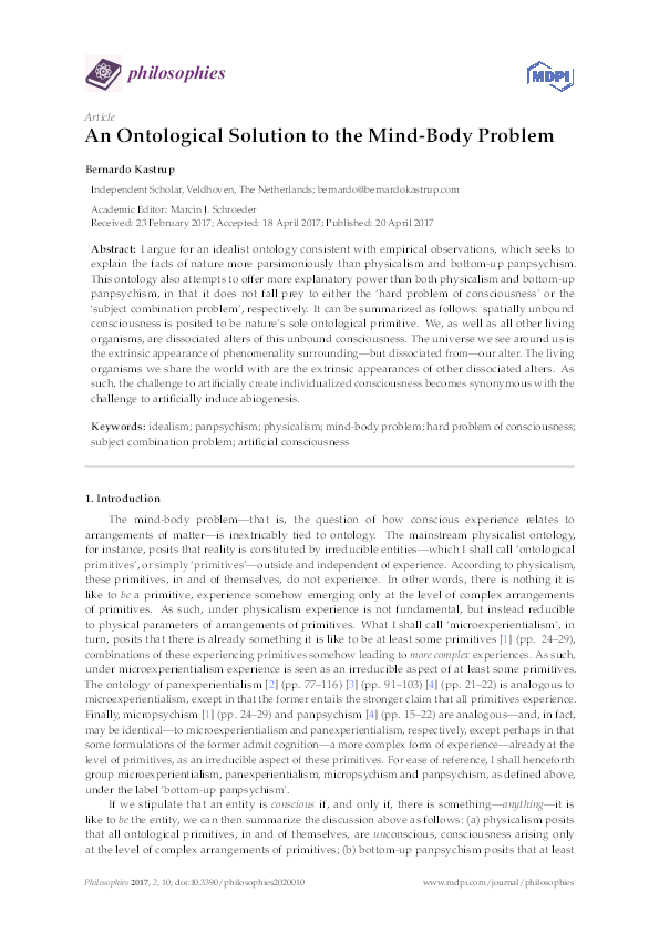 (PDF) An Ontological Solution to the Mind-Body Problem