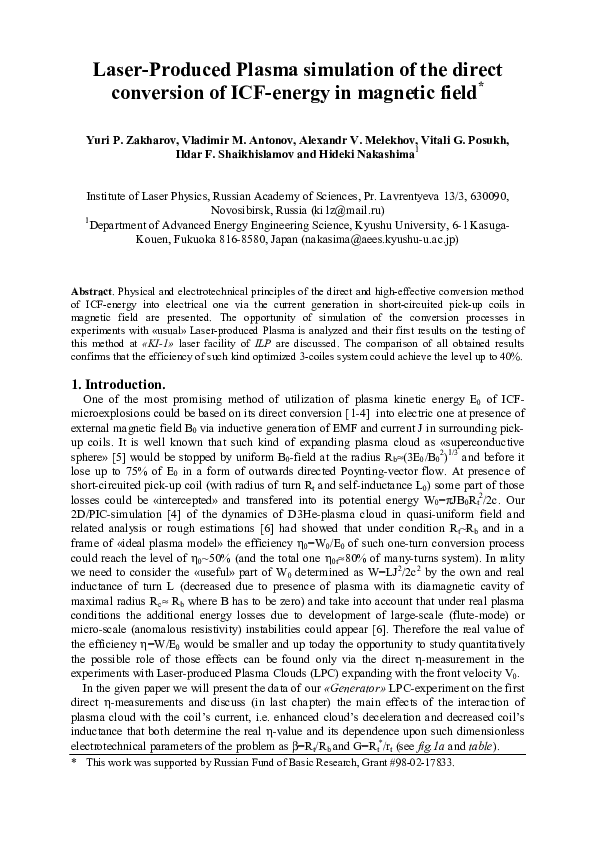 (PDF) Laser-Produced Plasma simulation of the direct conversion of ICF ...