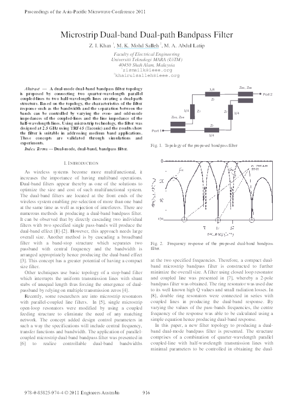 (PDF) Microstrip dual-band dual-path bandpass filter