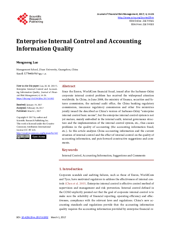 (PDF) Enterprise Internal Control and Accounting Information Quality