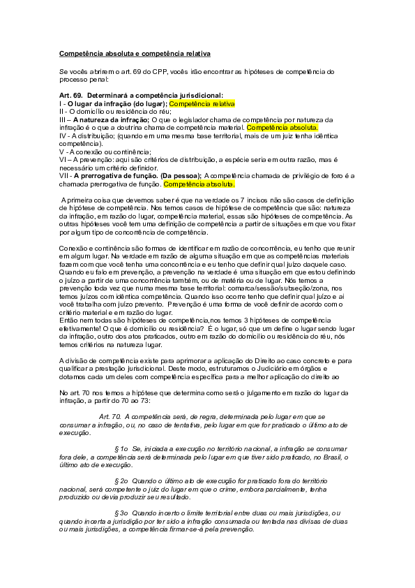 (DOC) Competência absoluta e competência relativa
