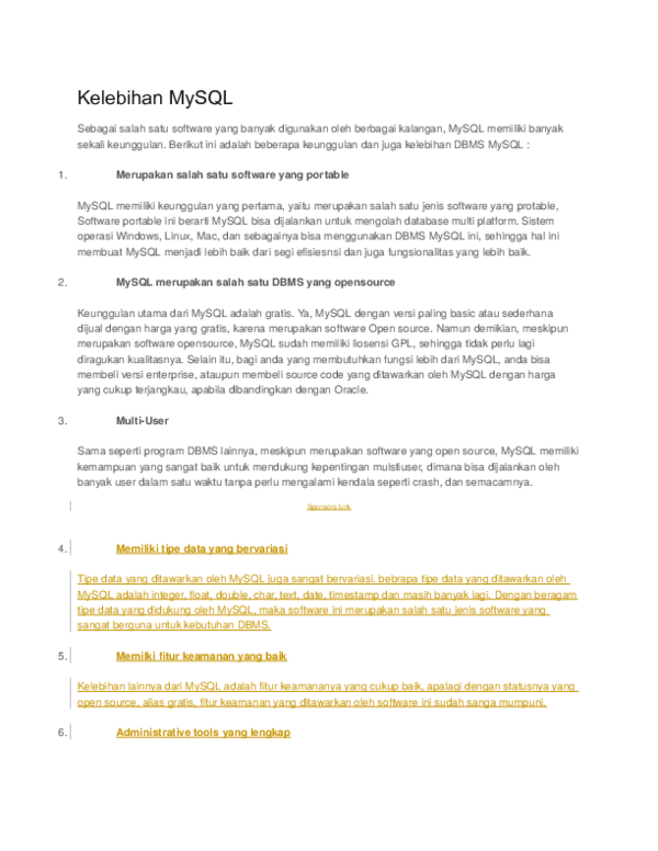 (DOC) Kelebihan MySQL