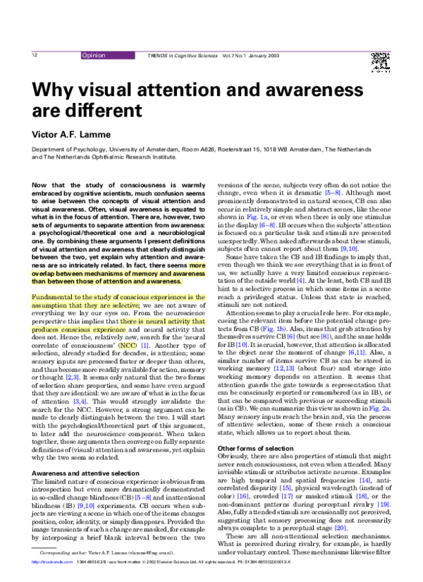 (PDF) Why visual attention and awareness are different