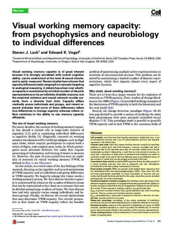 (PDF) Visual working memory capacity: from psychophysics and neurobiology to individual differences