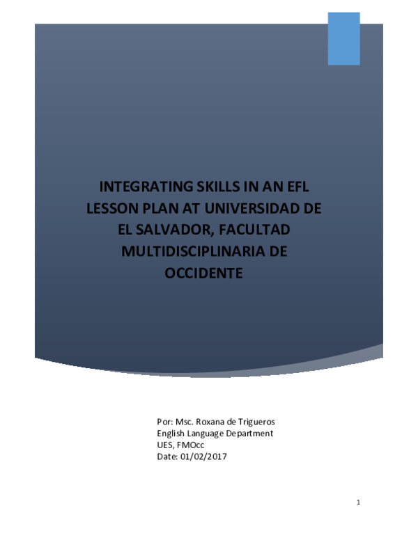(PDF) INTEGRATING SKILLS IN AN EFL LESSON PLAN