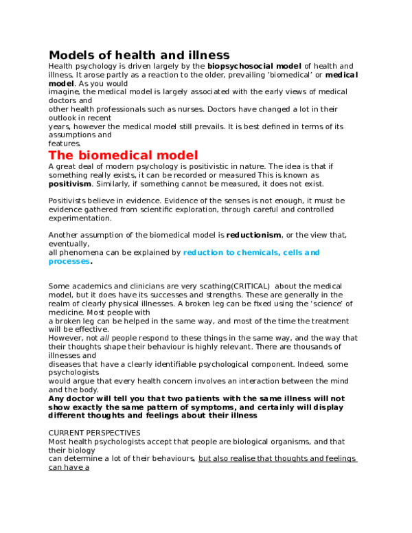 (DOC) Models of health and illness