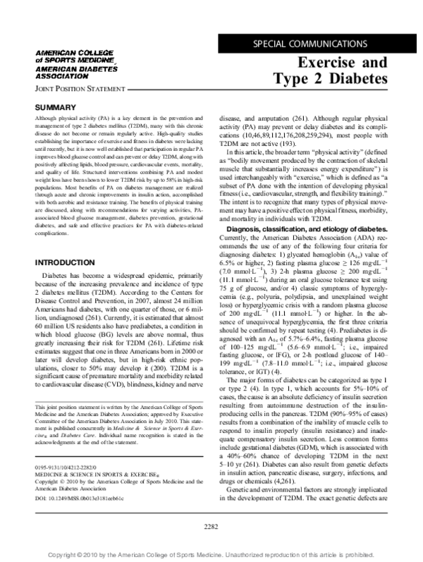 (PDF) Exercise and Type 2 Diabetes