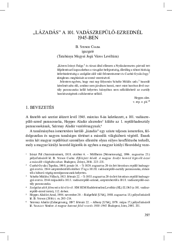 (PDF) "Lázadás" a 101. vadászrepülő-ezrednél 1945-ben /"Mutiny" at the Hungarian 101 Fighter ...