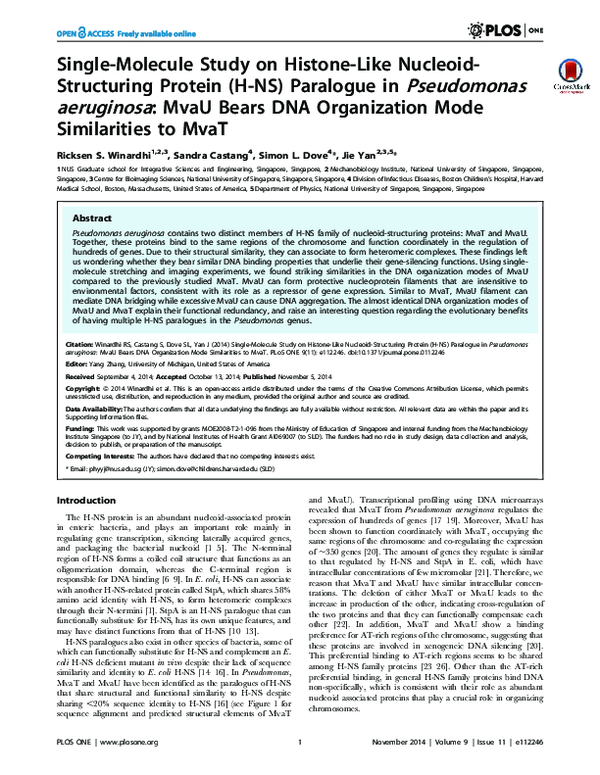 (PDF) Single-molecule study on histone-like nucleoid-structuring ...