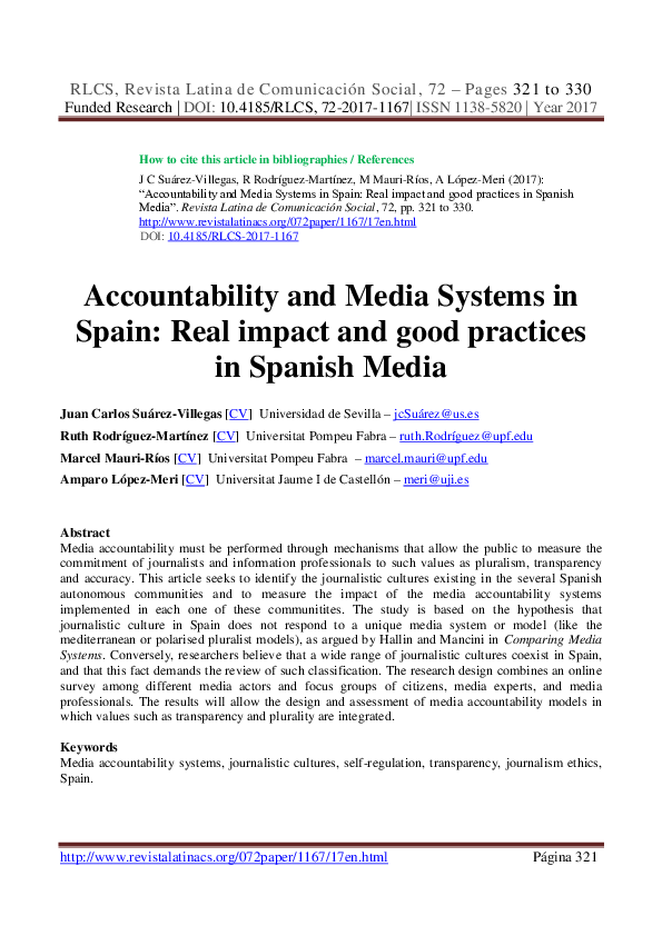 (PDF) Accountability and Media Systems in Spain: Real Impact and Good ...