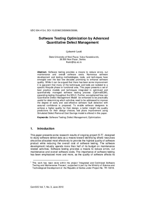 Pdf Software Testing Optimization By Advanced Quantitative Defect Management