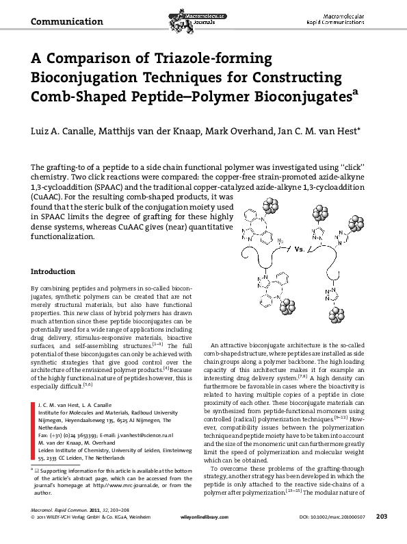 (PDF) A Comparison of Triazole-forming Bioconjugation Techniques for ...