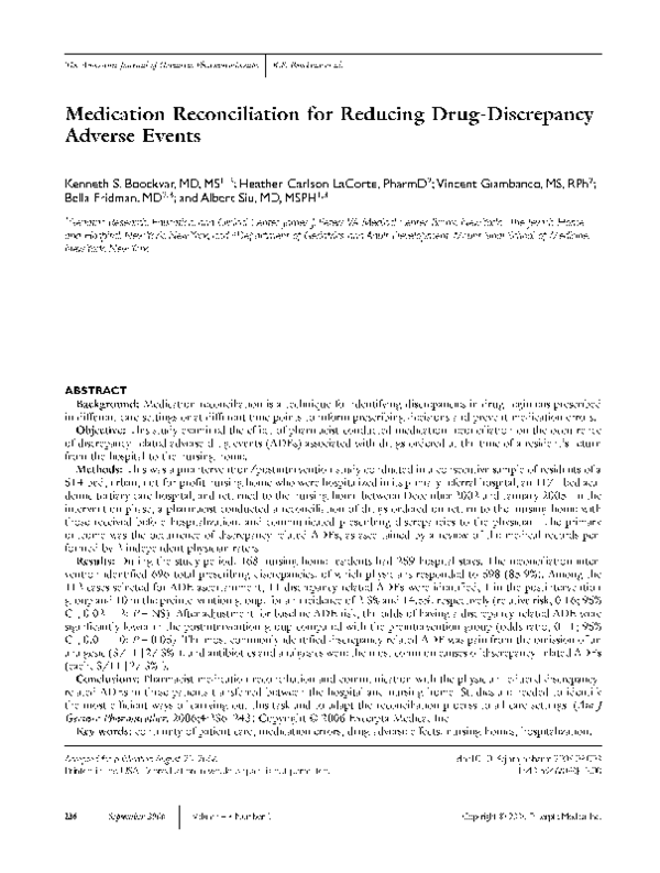 (PDF) Medication reconciliation for reducing drug-discrepancy adverse ...
