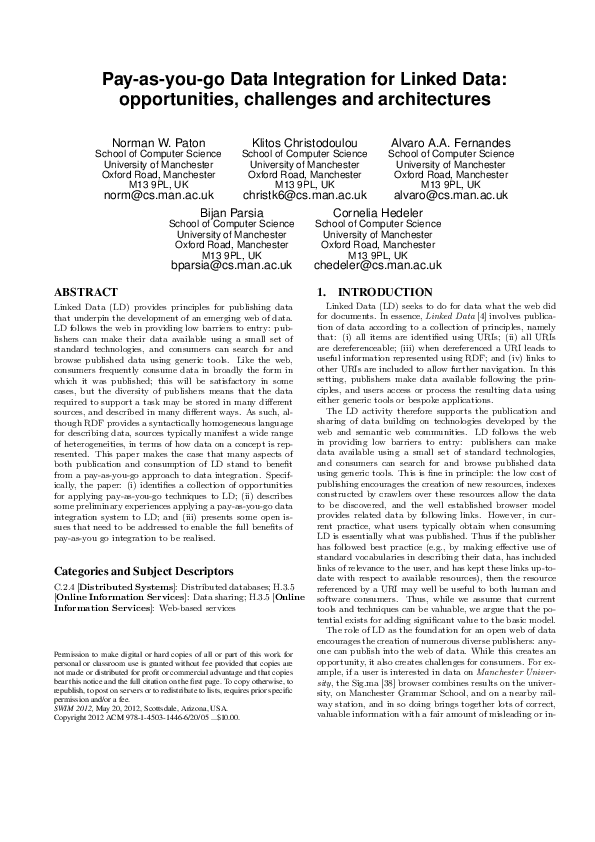 (PDF) Pay-as-you-go data integration for linked data