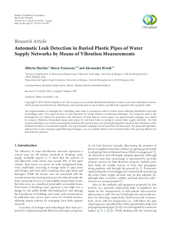 (PDF) Automatic Leak Detection in Buried Plastic Pipes of Water Supply ...
